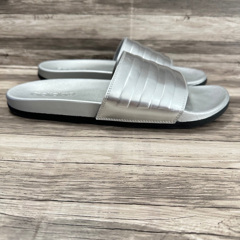 Adidas Adilette Slides Mens 10 Silver Slip On Sandals… - Gem